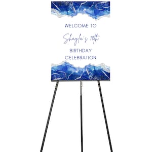 Editable Royal Blue Welcome Sign, Birthday Welcome Sign, Blue and White ...