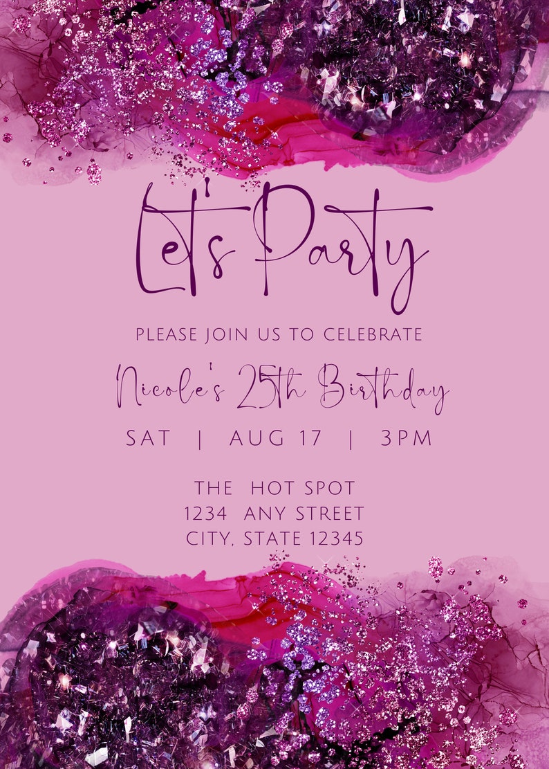 Editable Purple Invitation Let's Party Birthday Invite - Etsy