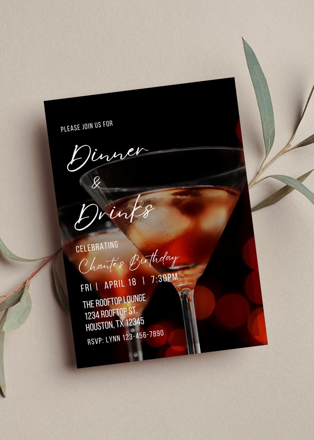 Editable Dinner and Drinks Invitation, Birthday Dinner Party, Bridal ...