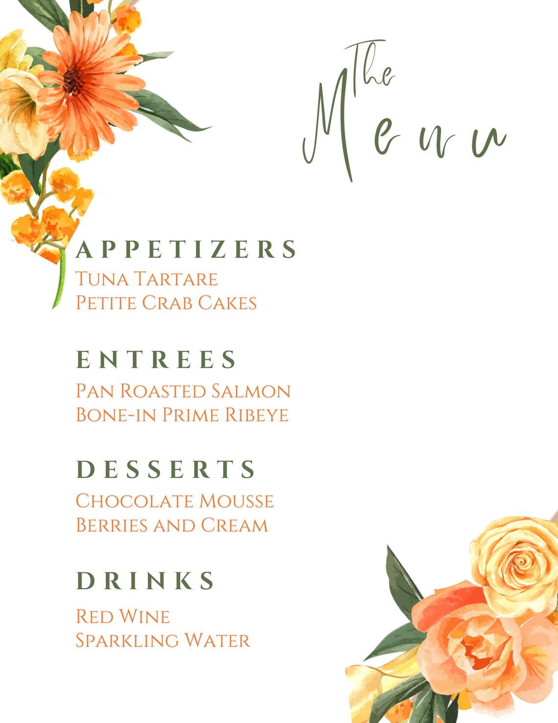 Editable Orange and Yellow Floral Menu Card Template Floral - Etsy