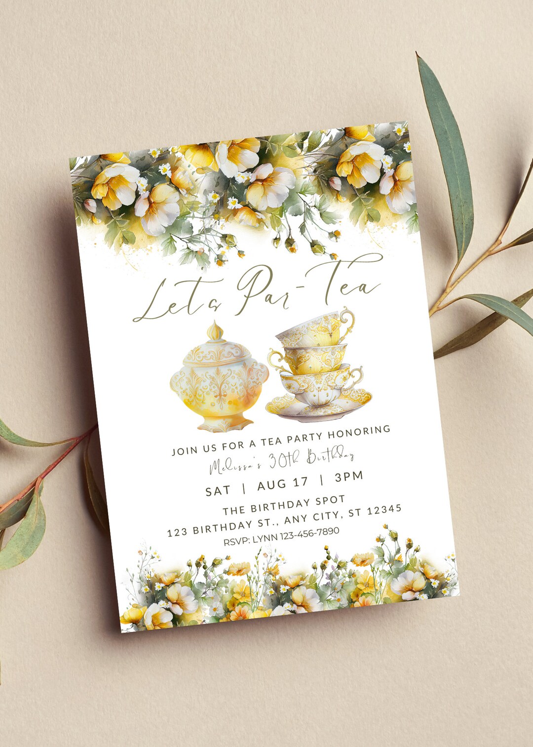Editable Tea Party Invitation, Let's Par-tea, Birthday Tea Party Invite ...
