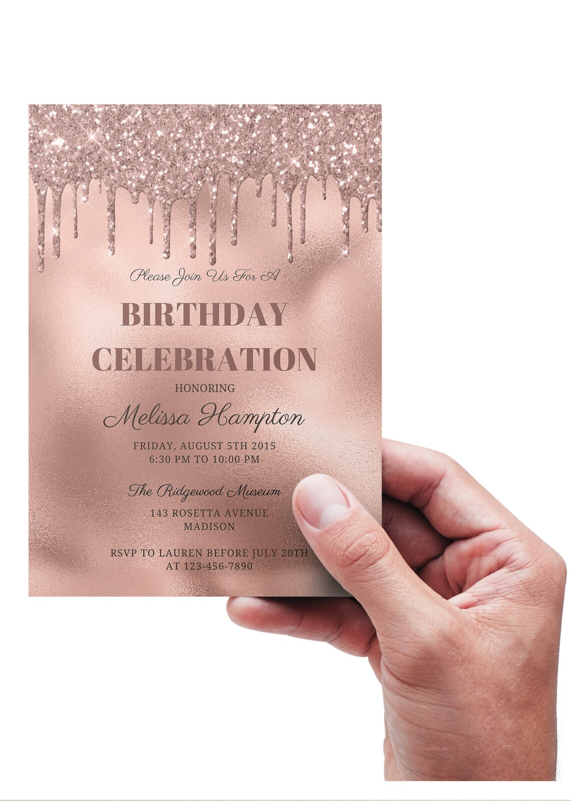 Editable Rose Gold Birthday Invitation Rose Gold Glitter - Etsy