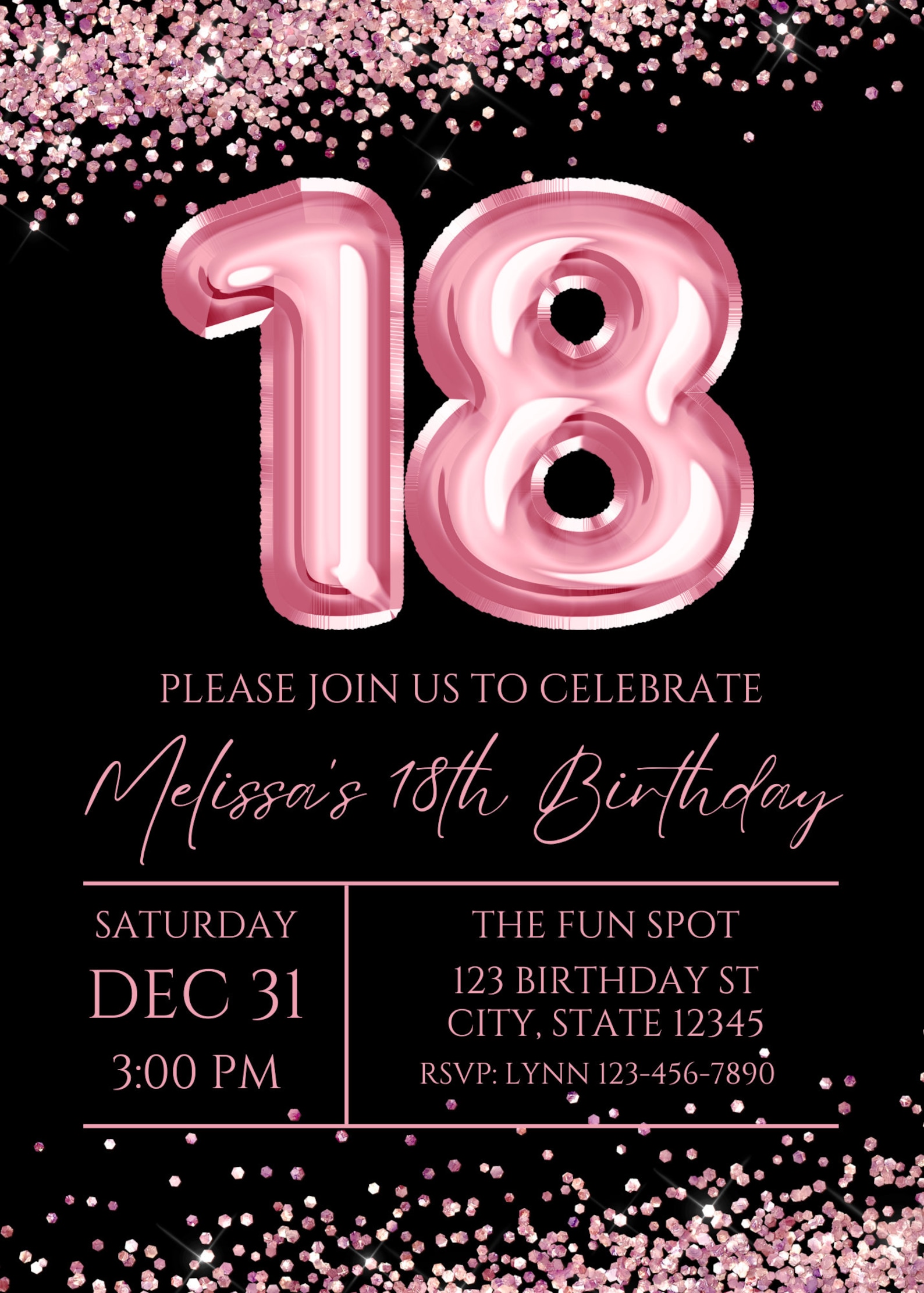 Editable 18th Birthday Invitation Pink and Black Invitation - Etsy