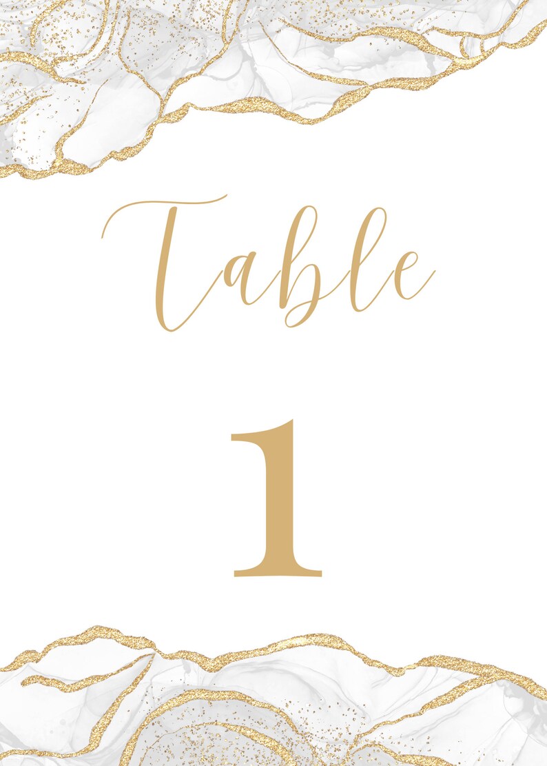 Printable Table Numbers White and Gold Table Numbers - Etsy