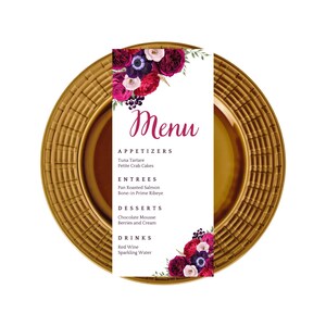 Editable Red, Pink, and Purple Floral Menu Card Template, Birthday ...