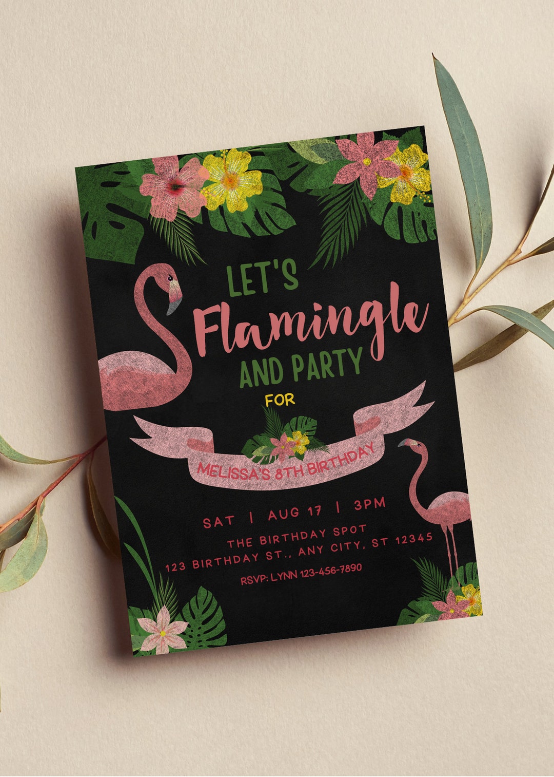 Editable Flamingo Birthday Invitation, Let's Flamingle and Party ...