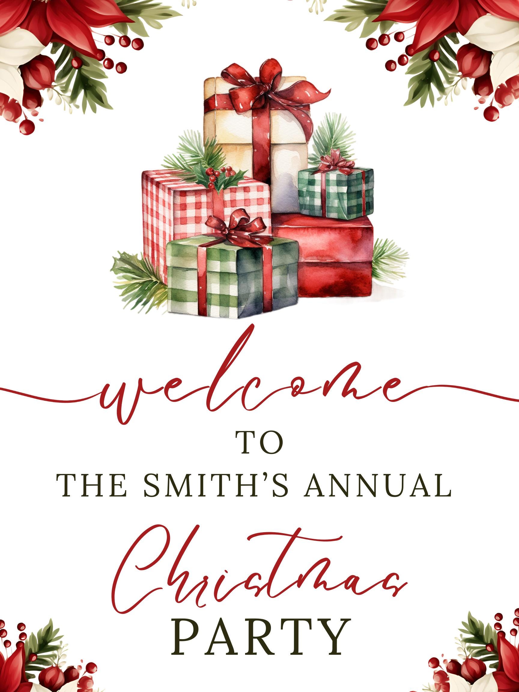 Editable Christmas Party Welcome Sign Holiday Party Entrance Sign ...