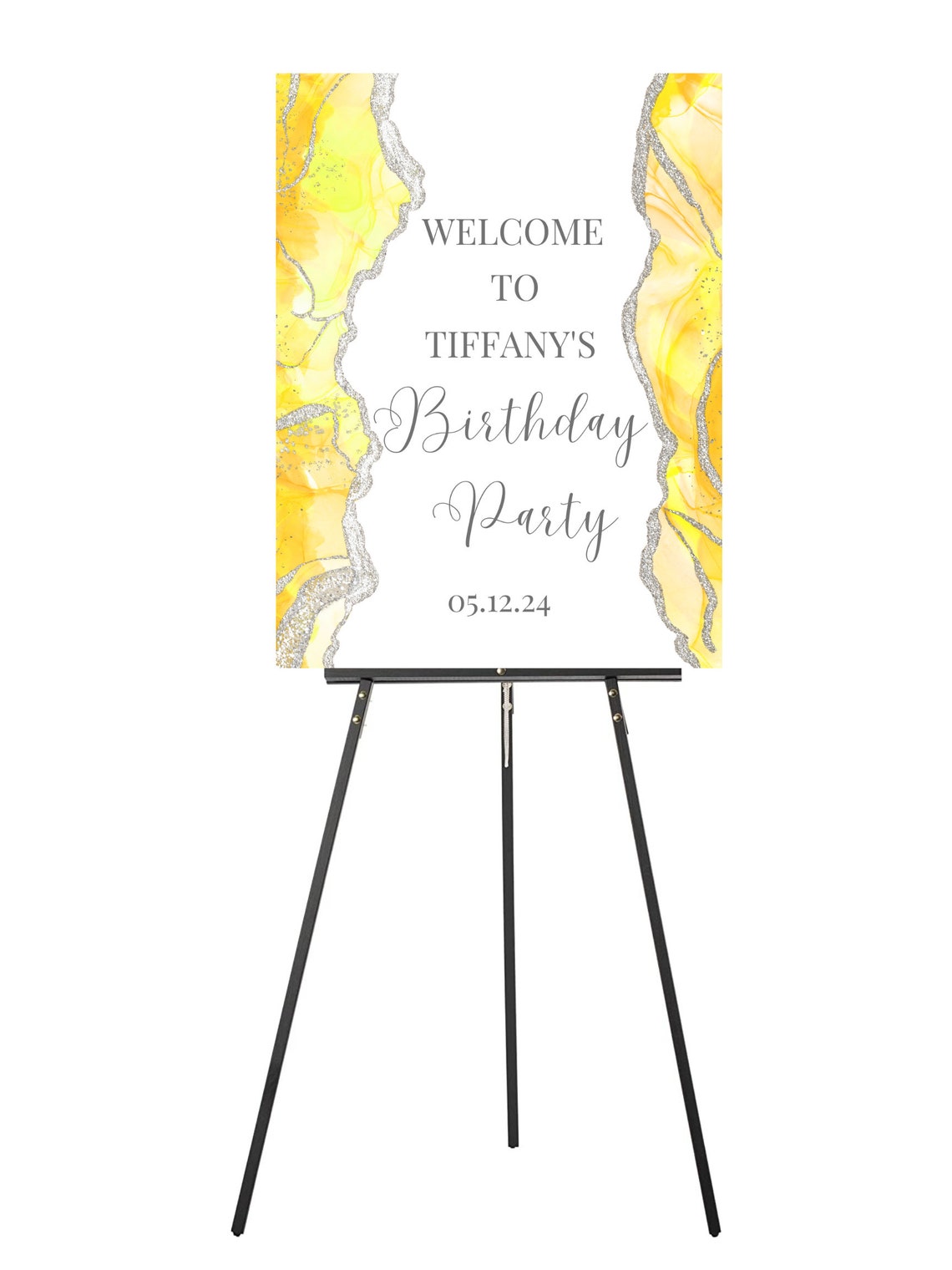 Editable Yellow and Silver Birthday Welcome Sign, Agate Birthday ...