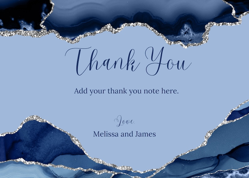 Printable Thank You Card Blue and Silver Thank You Note - Etsy