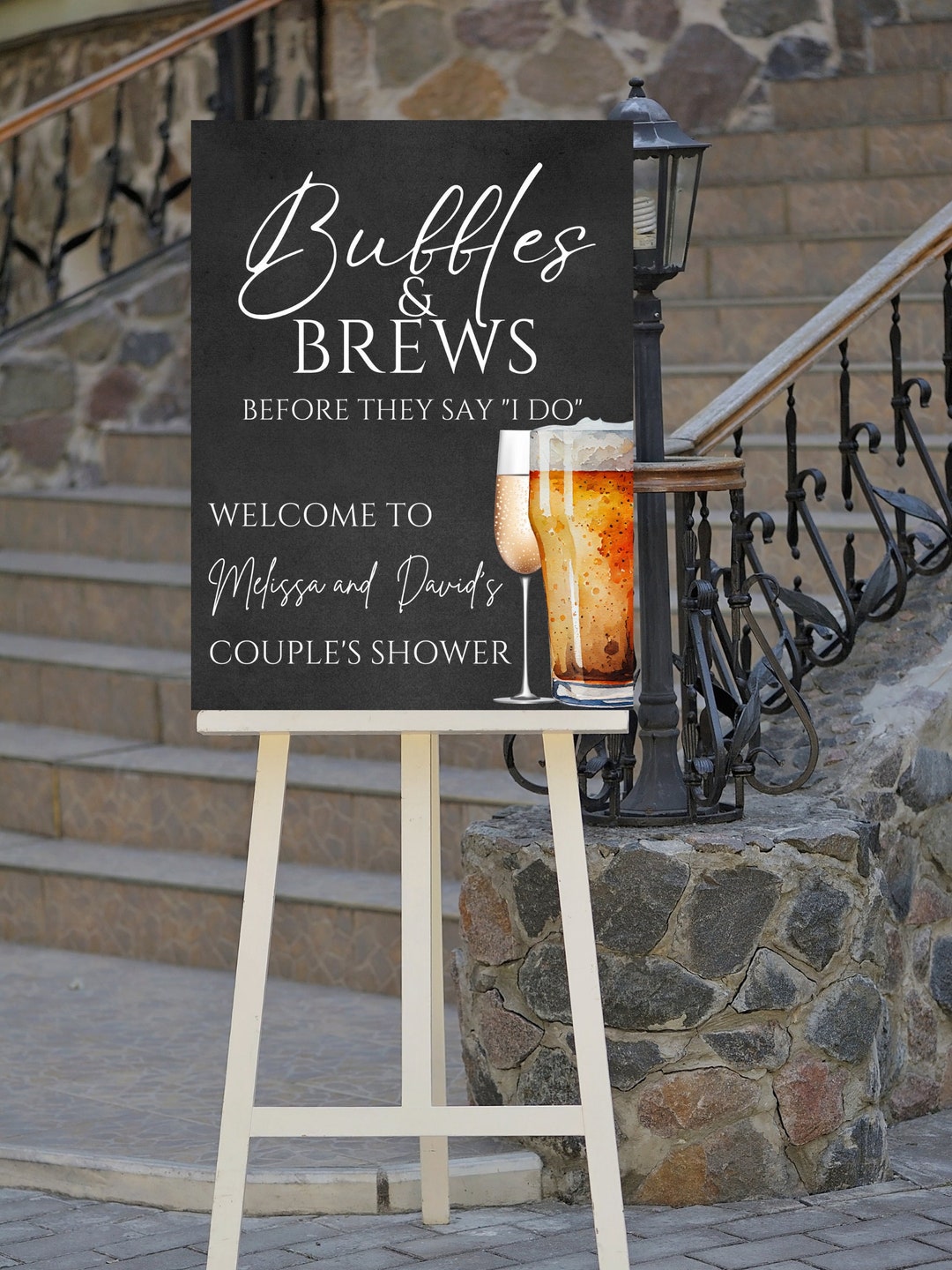 Editable Bubbles and Brews Welcome Sign, Black, Couples Shower, Bridal ...