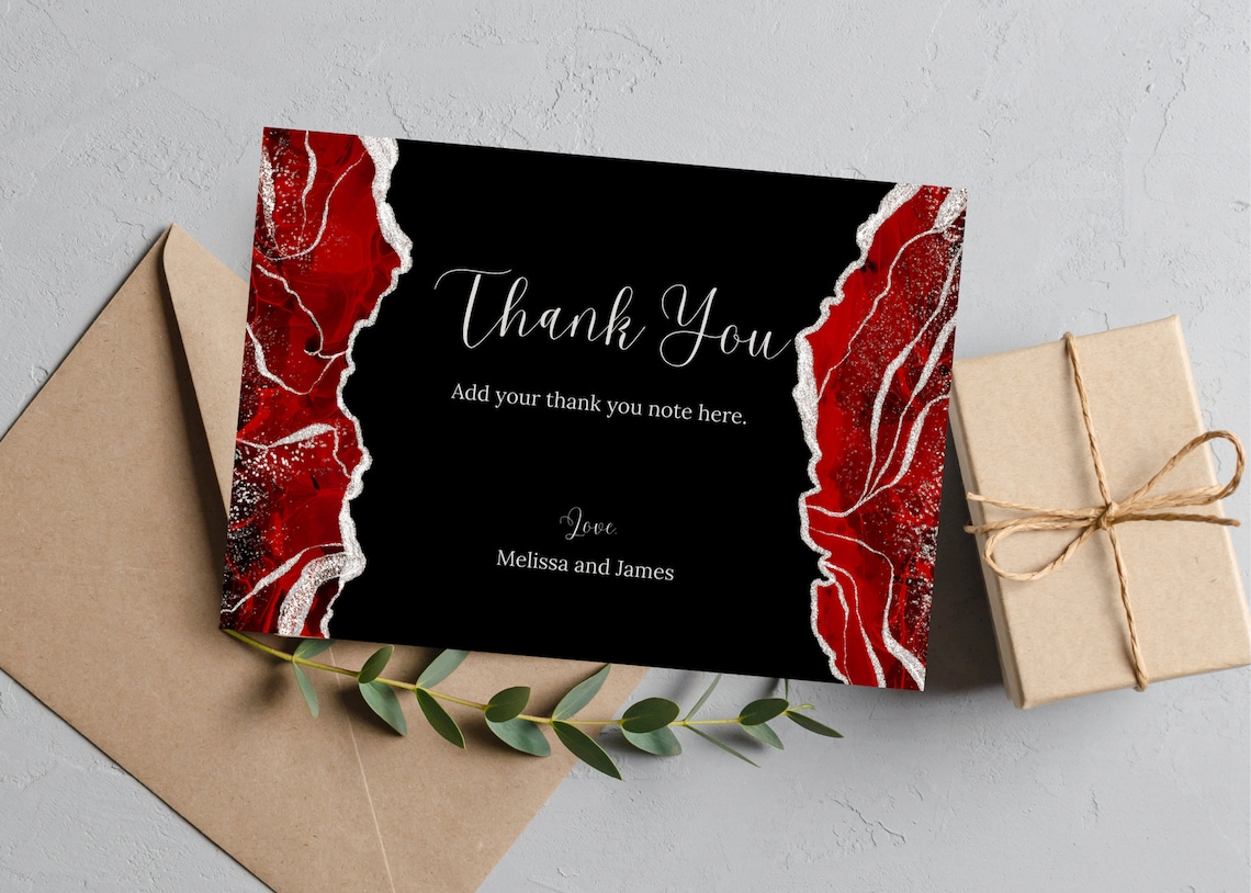 Printable Thank You Card Editable Red and Black Thank You - Etsy