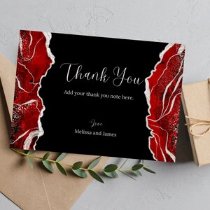 Printable Thank You Card, Editable Red and Black Thank You Note, Red ...