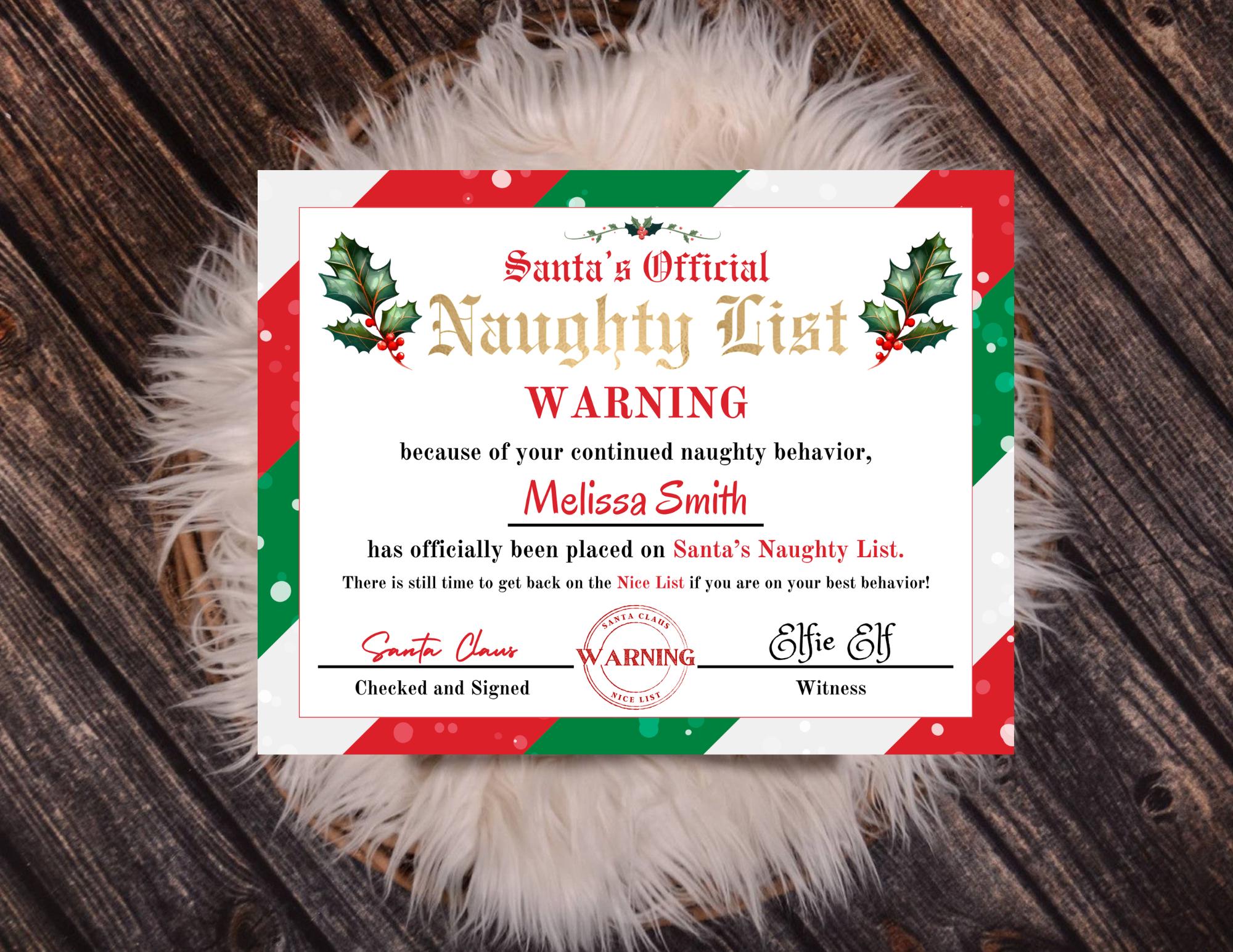 Editable Naughty List Warning Letter, Christmas Printable - Etsy