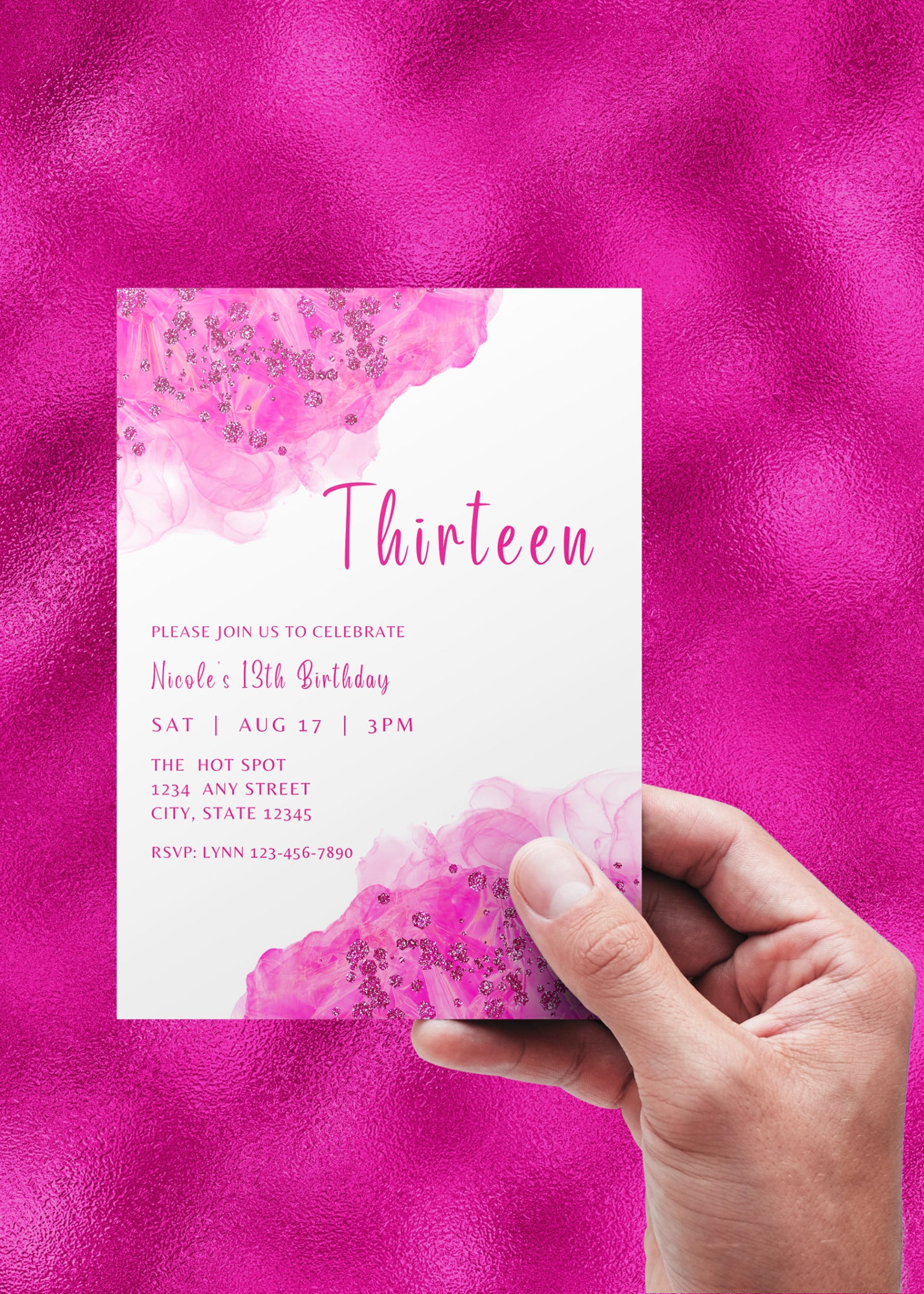 Editable 13th Birthday Invitation Pink and White Invitation - Etsy