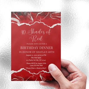 Editable Shades of Red Invitation, Birthday Dinner Invitation, Red and ...