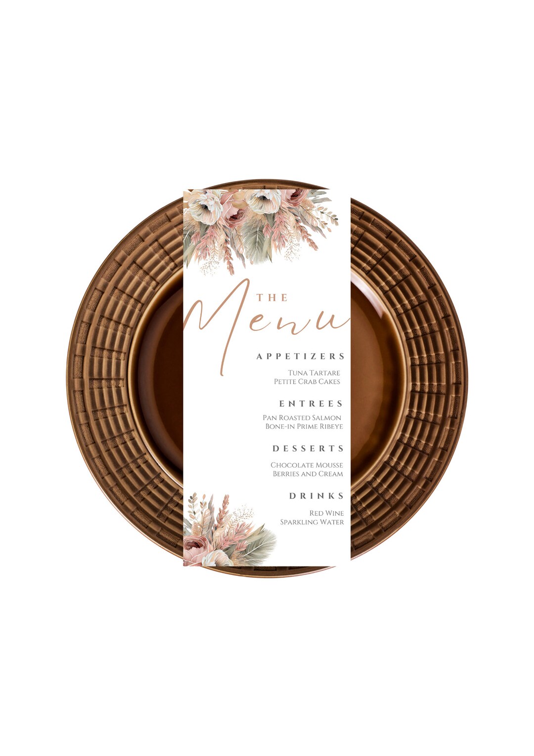 Editable Menu Card Template, Boho Menu Cards, Pampas Grass, Birthday ...