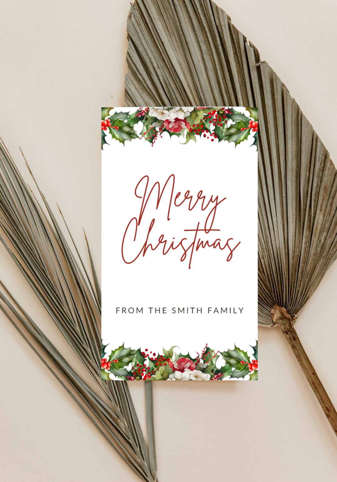 Printable Merry Christmas Gift Tag With Holiday Holly Florals, Editable ...