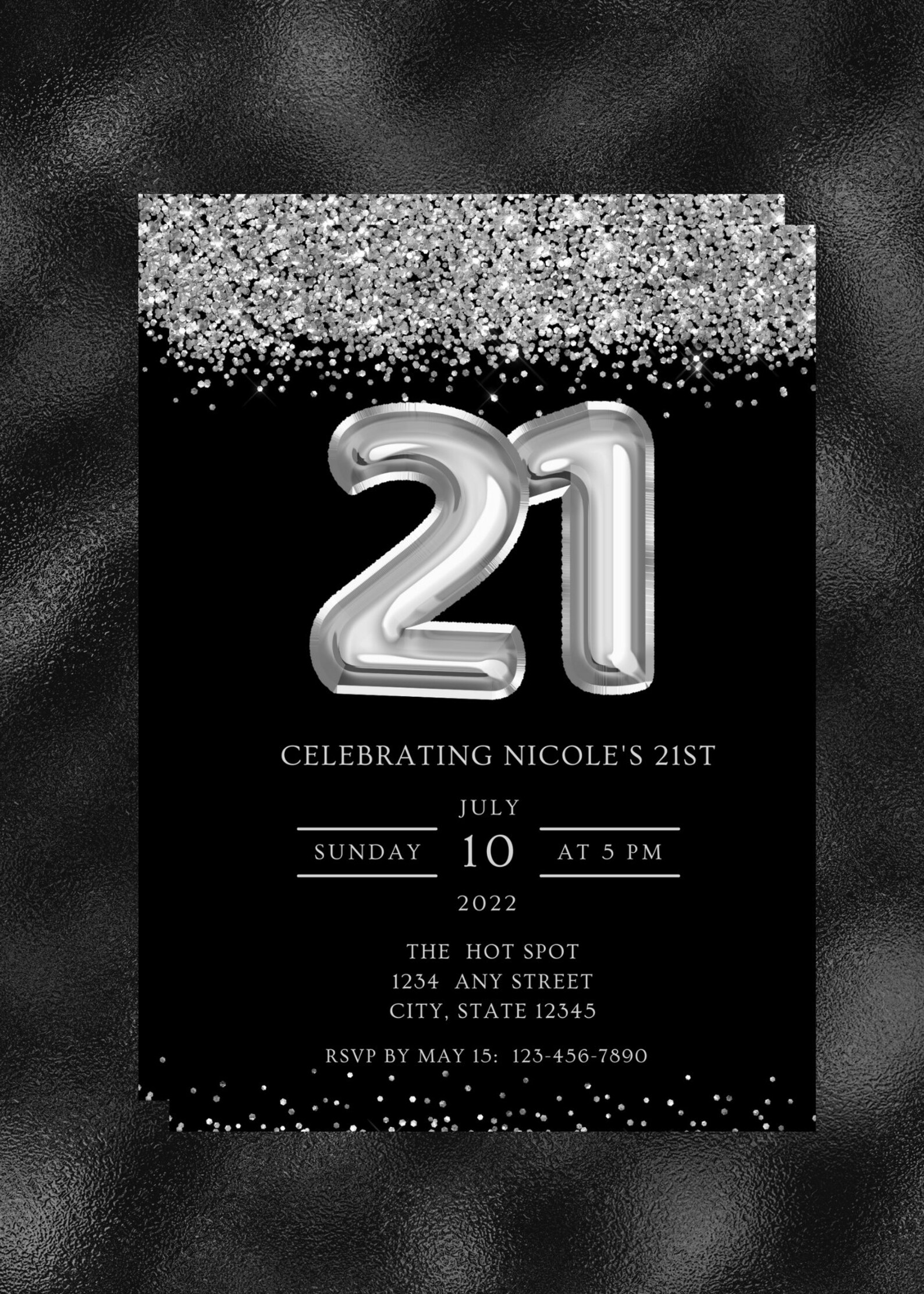 Editable 21st Birthday Invitation Black and Silver - Etsy