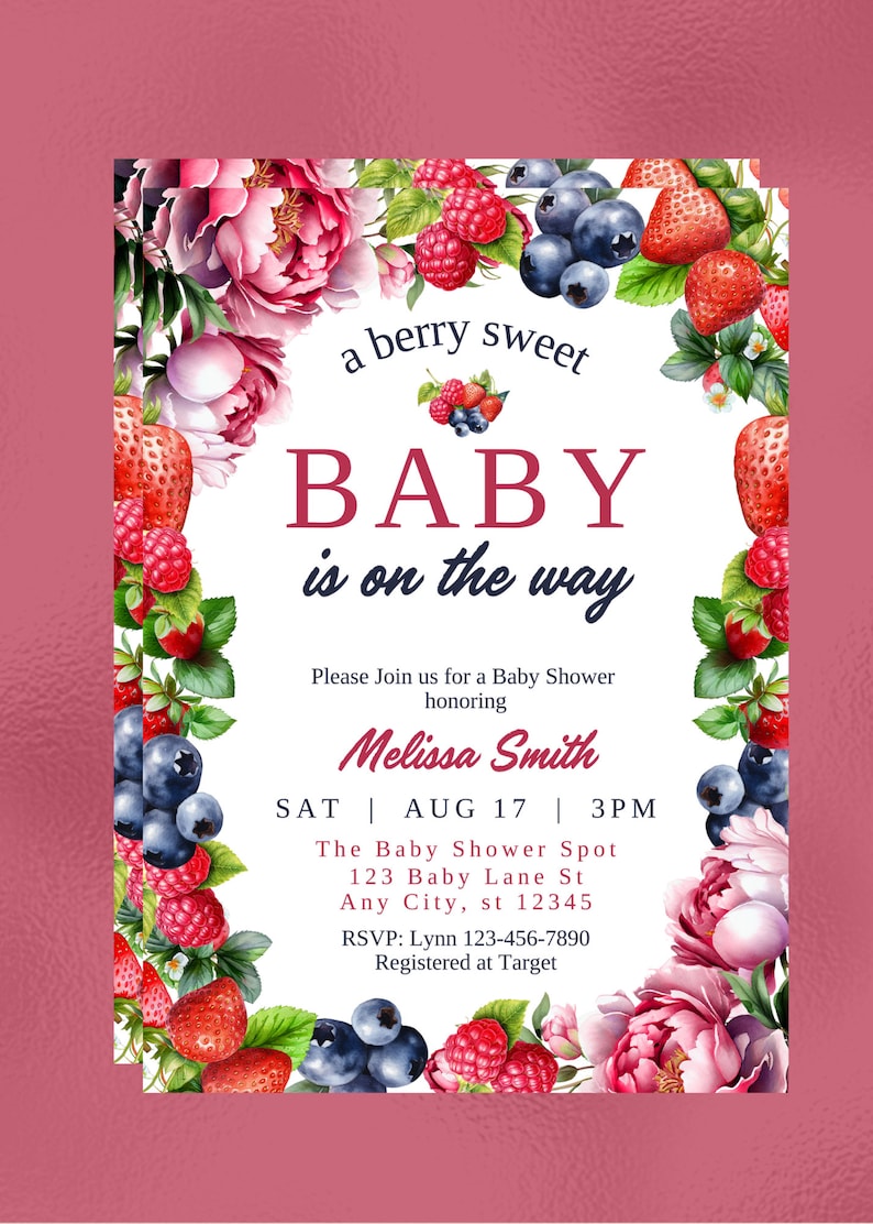 A Berry Sweet Baby is on the Way Invitation, Editable Baby Shower ...