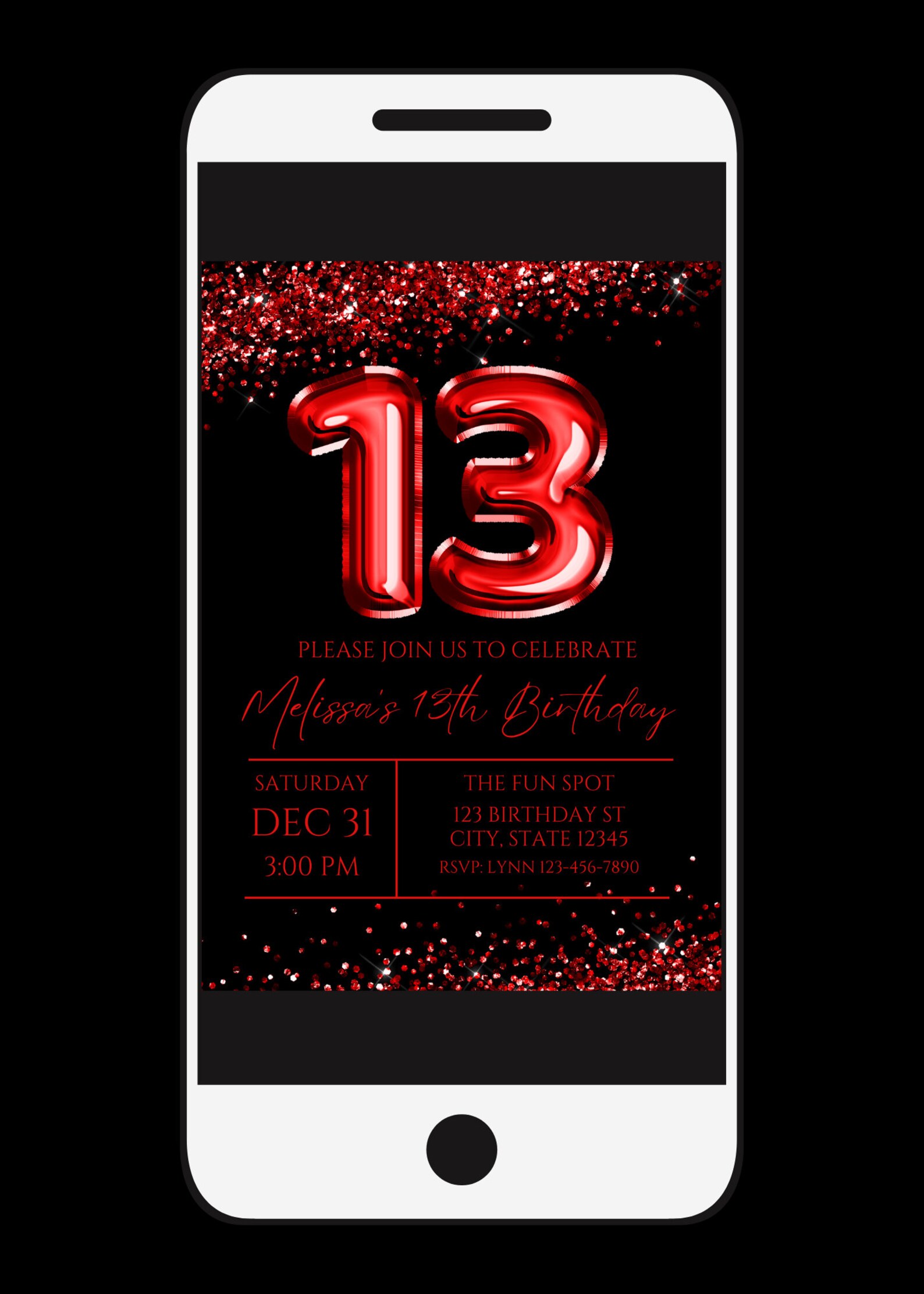 Editable 13th Birthday Invitation Red and Black Invitation - Etsy
