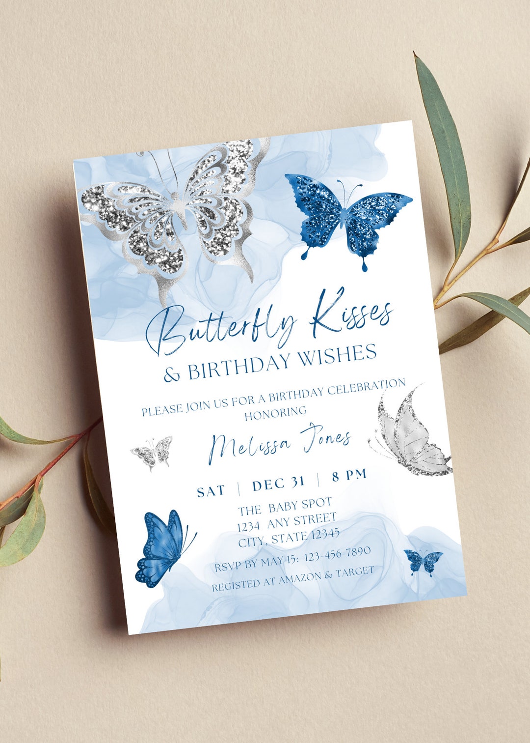 Editable Butterfly Birthday Invitation, Butterfly Kisses and Birthday ...