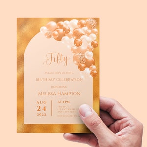 Editable Orange Birthday Invitation, Orange Balloon Arch Invite ...