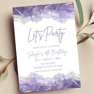 Editable Let's Party Invitation, Lavender and White, Purple, Printable ...