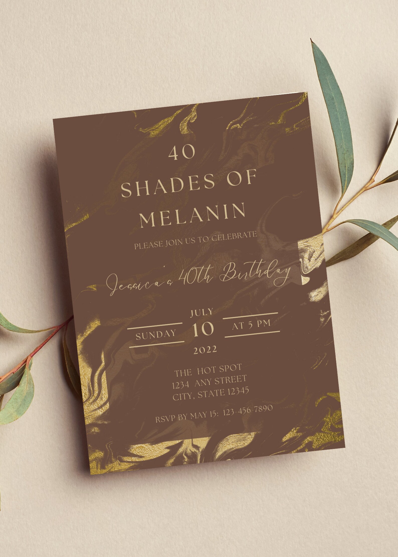Editable Shades of Melanin Invitation Brown and Gold Marble - Etsy