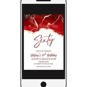 Red and Gold Birthday Invitation, Editable Luxury 40th 50th 60th Party ...