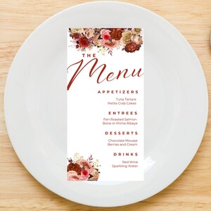 Editable Fall Flower Menu Card Template, Autumn Flower Menu Cards ...
