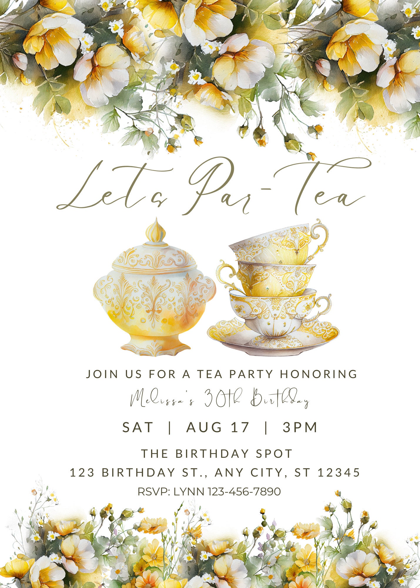 Editable Tea Party Invitation Let's Par-tea Birthday Tea - Etsy Canada