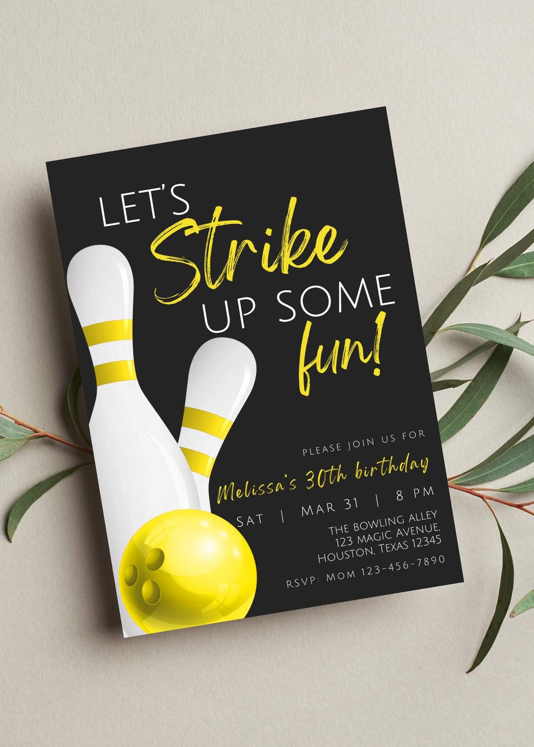 Editable Bowling Invitation, Let's Strike up Some Fun, Birthday Bowling ...
