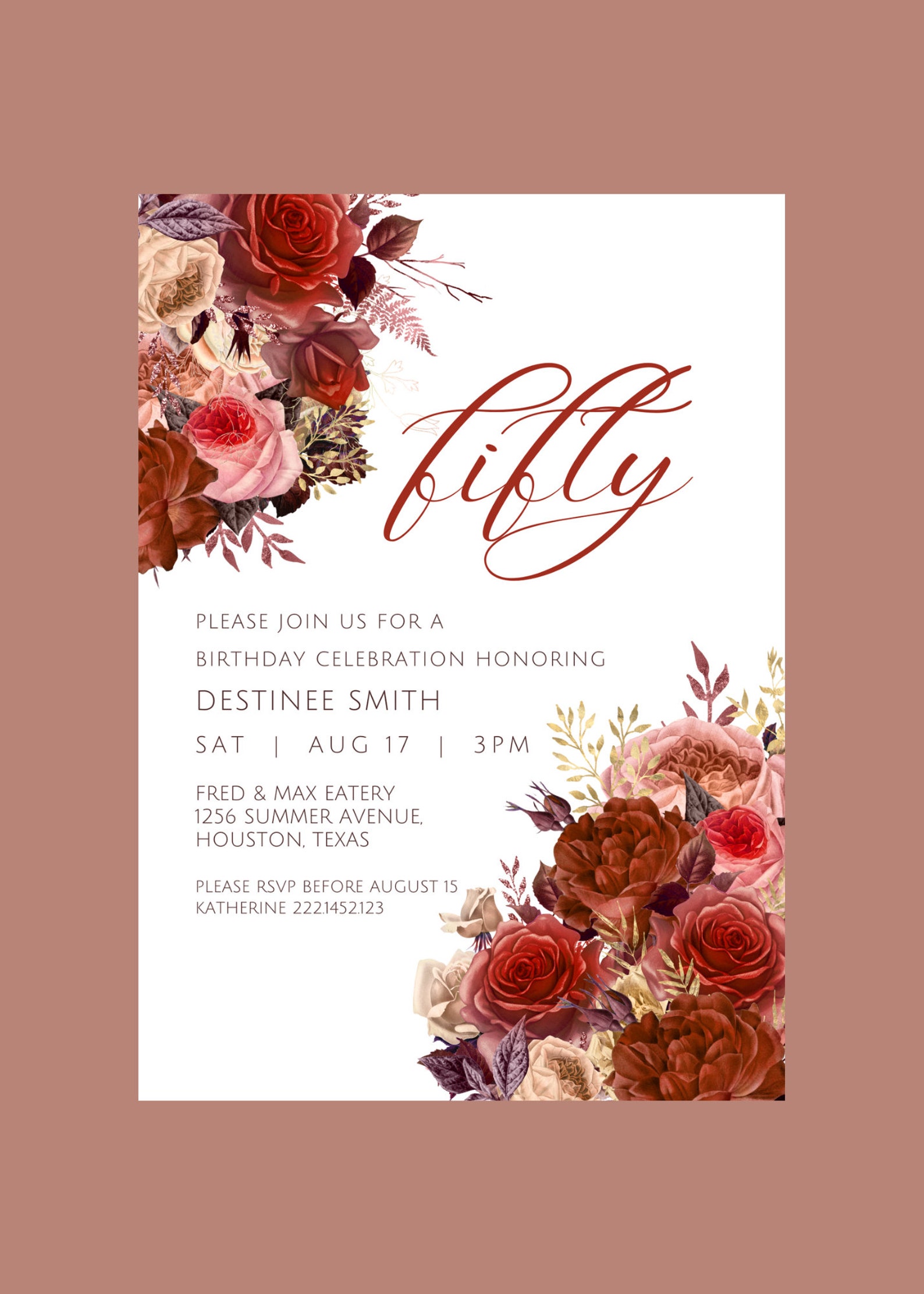 Editable Autumn Flower Birthday Invitation, Fall Floral, Rustic Flowers ...