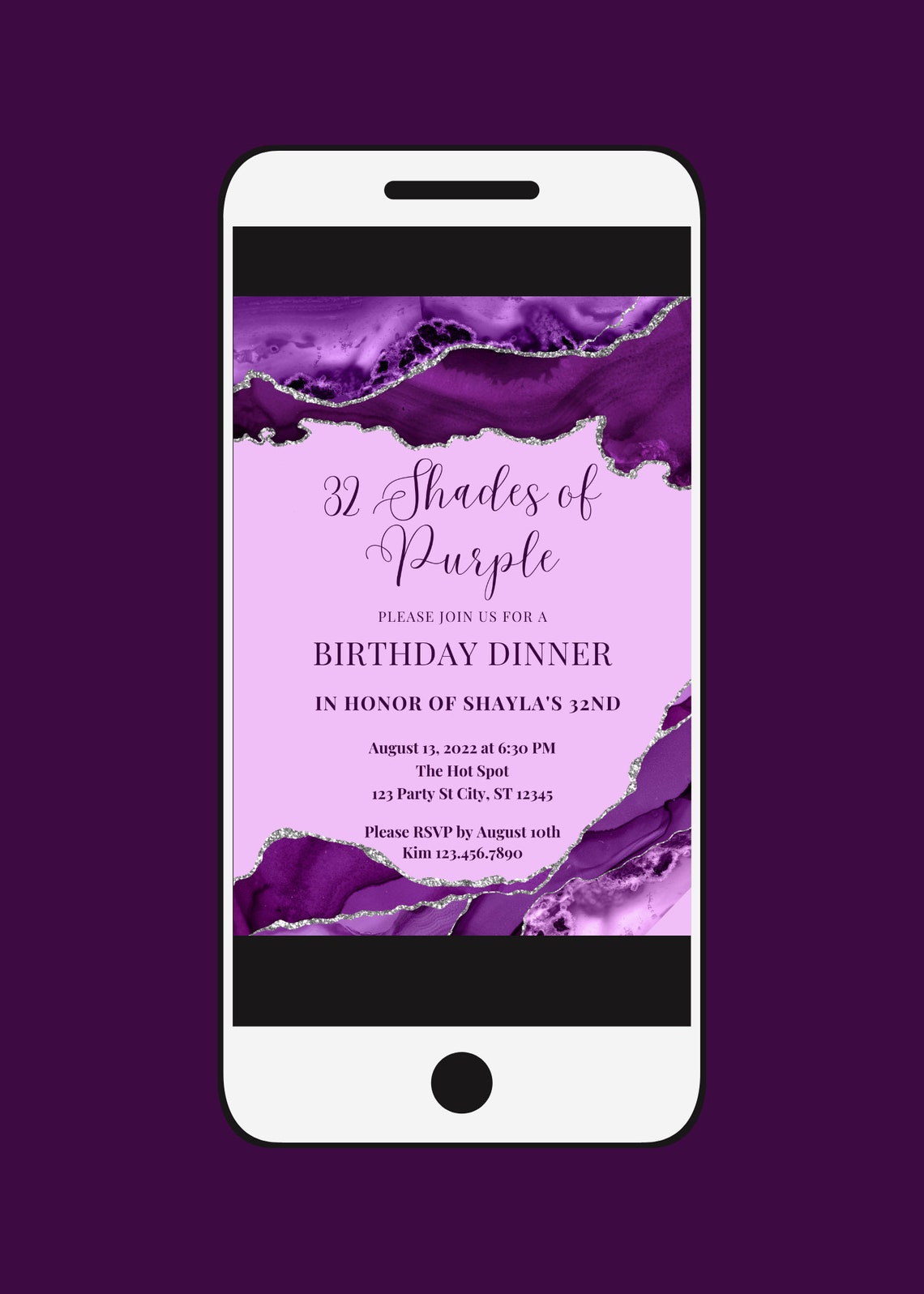 Editable Shades of Purple Invitation Purple Birthday Dinner - Etsy