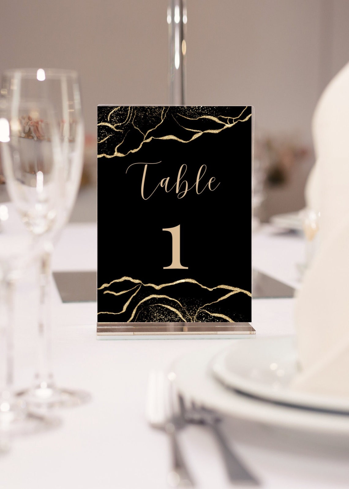 Printable Table Numbers, Black and Gold Table Numbers Template, Wedding ...