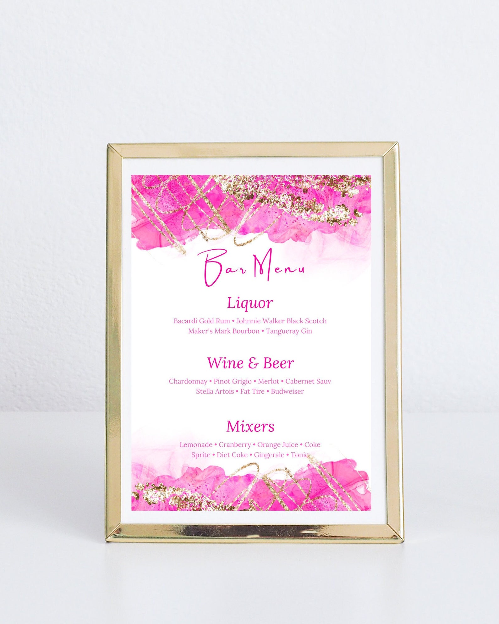 Editable Pink and Gold Bar Menu Card Template Full Size Menu - Etsy