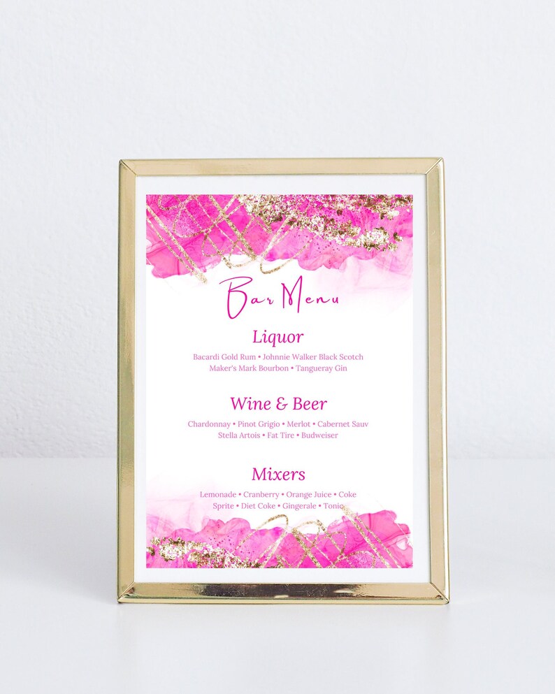 Editable Pink and Gold Bar Menu Card Template Full Size Menu - Etsy
