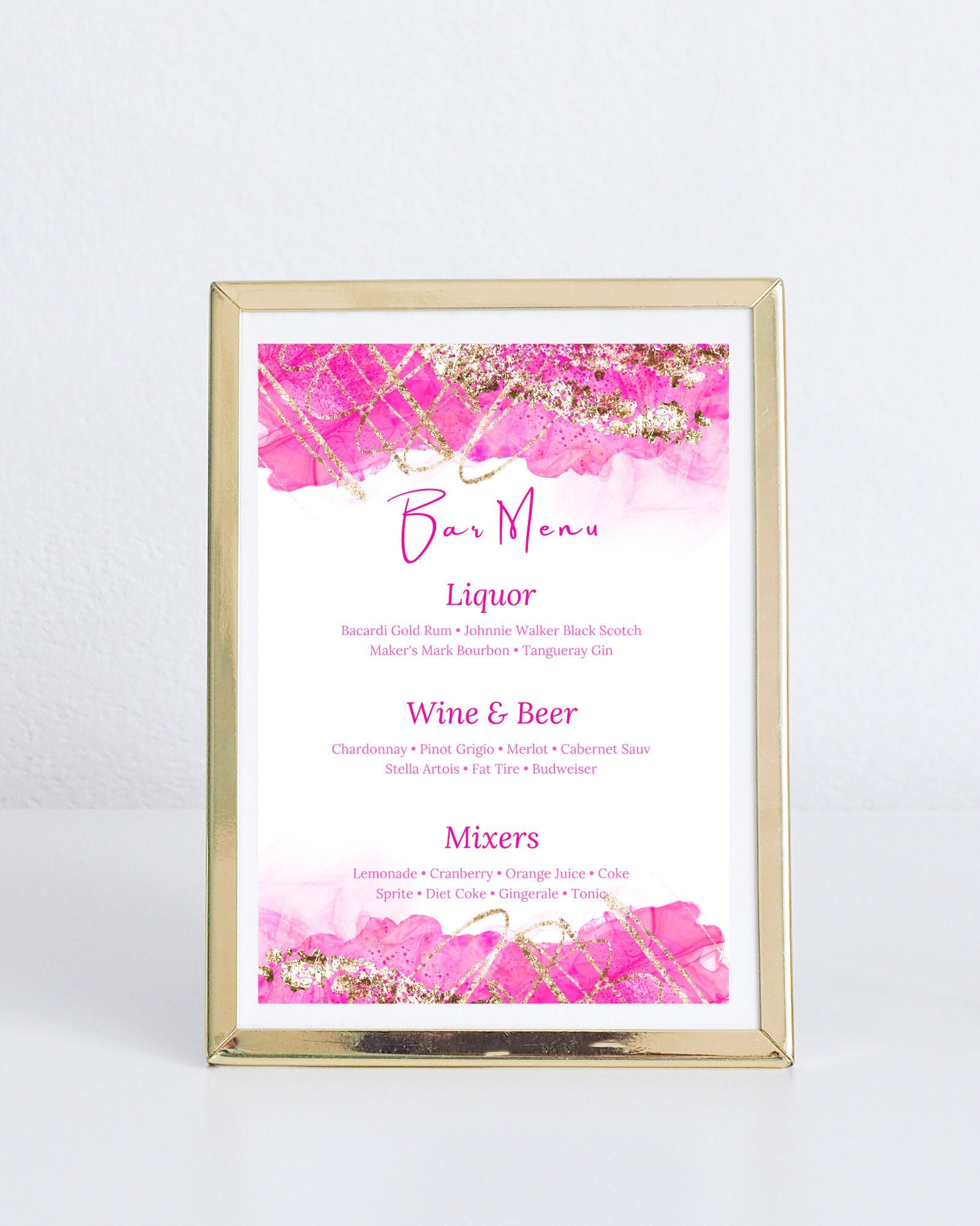 Editable Pink and Gold Bar Menu Card Template Full Size Menu - Etsy