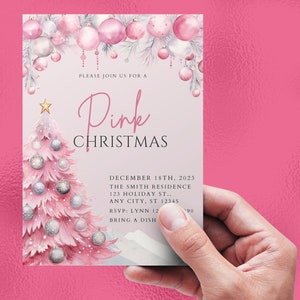 Editable Pink Christmas Party Invitation, Holiday Party, Girls Night ...