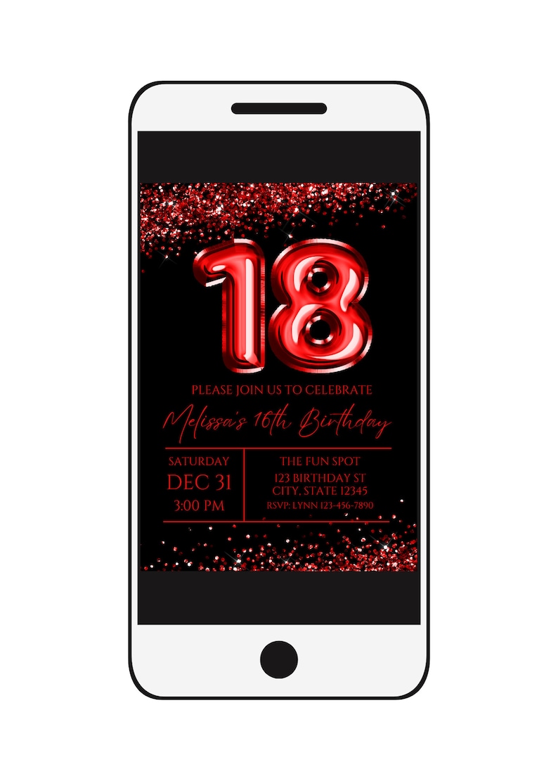Editable 18th Birthday Invitation, Red and Black Invitation, Red 18 ...
