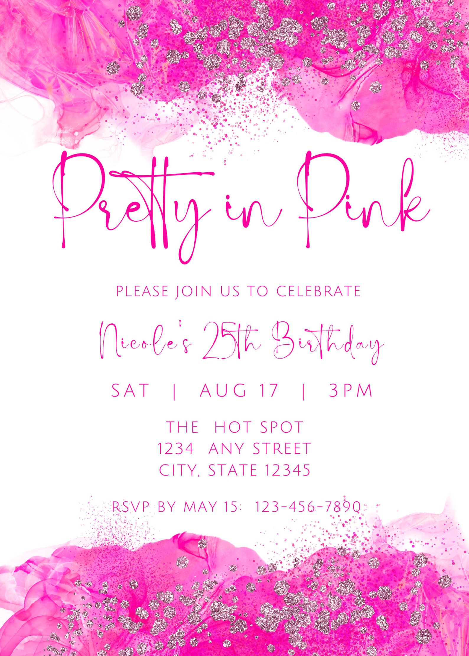 Editable Pretty in Pink Invitation Pink and White Invitation - Etsy