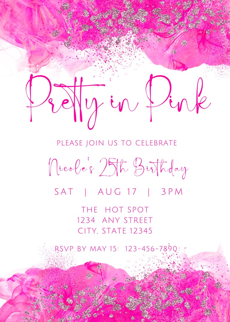 Editable Pretty in Pink Invitation Pink and White Invitation - Etsy