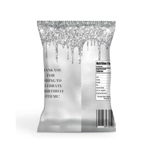 Editable Birthday Chip Bag, Silver Chip Bag, Party Decor, Party Favor ...