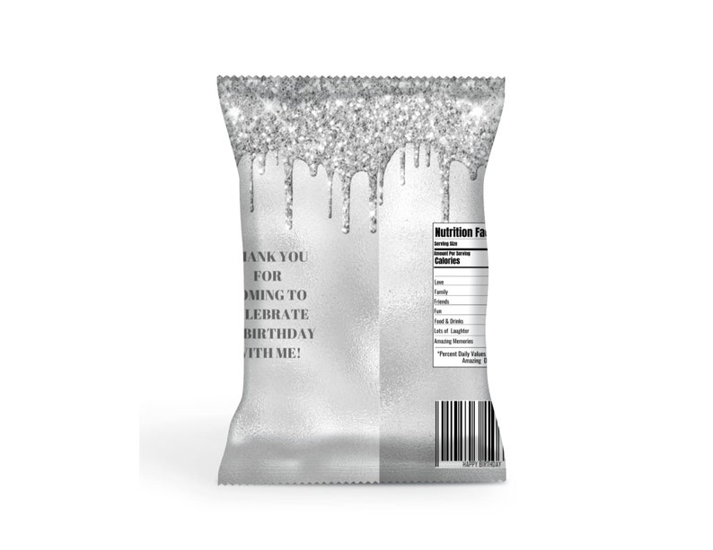 Editable Birthday Chip Bag, Silver Chip Bag, Party Decor, Party Favor ...