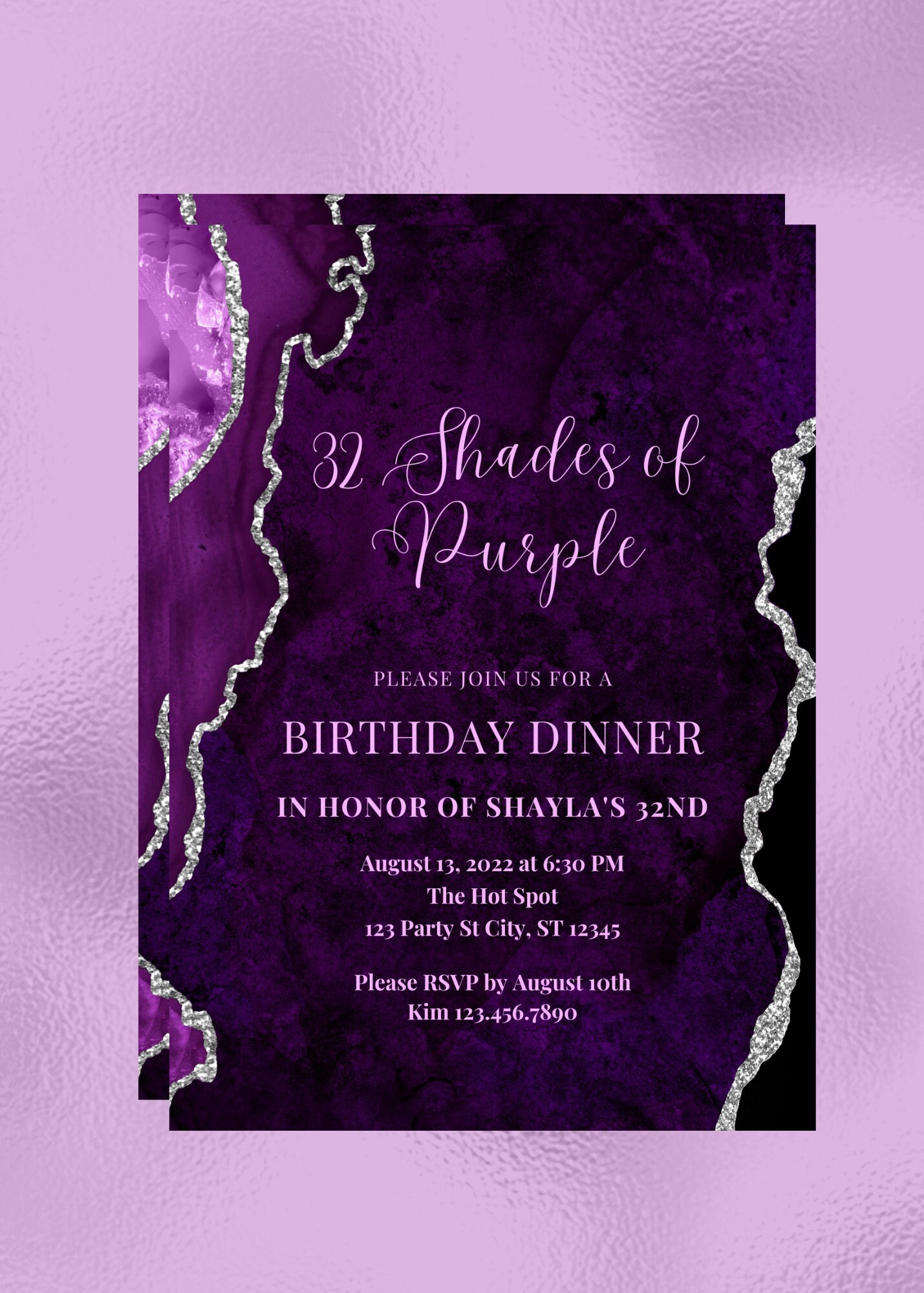 Editable Shades of Purple Invitation, Purple and Silver, Birthday ...