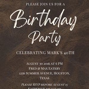 Editable Birthday Party Invitation for Men, Masculine Invitation, Brown ...