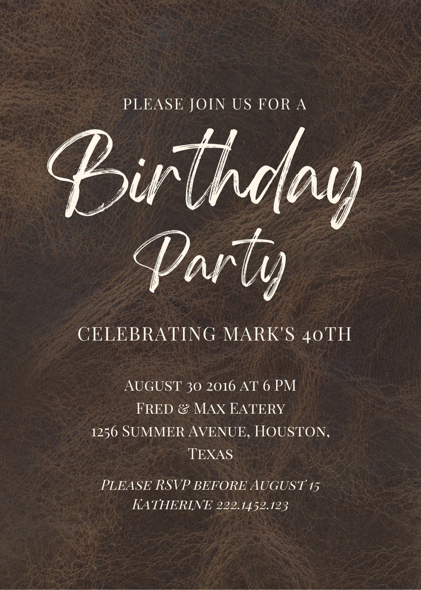 Editable Birthday Party Invitation for Men, Masculine Invitation, Brown ...