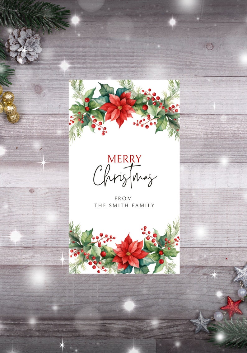Editable Christmas Gift Tag Printable, Wreath, Holiday Party Favor Tag ...