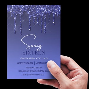 Editable Swag 16 Birthday Invitation, Blue Drip, Sweet 16 Invitation ...