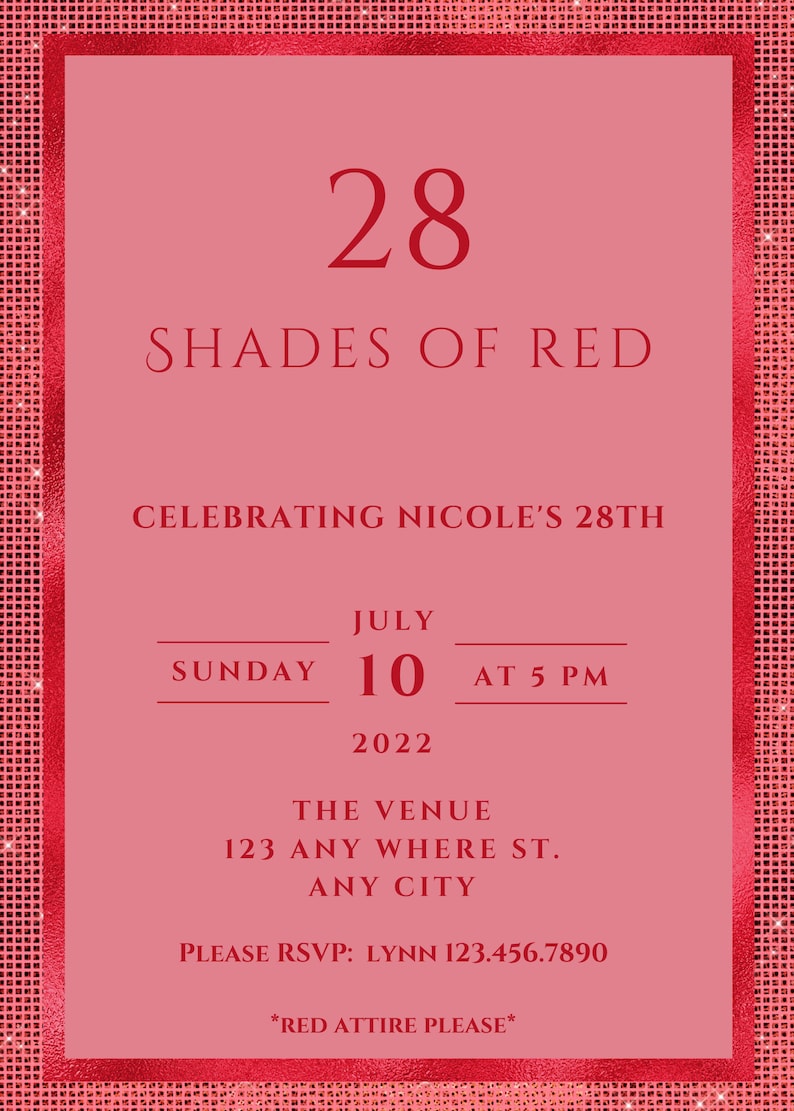 Editable Shades of Red Invitation Red Birthday Invitation - Etsy